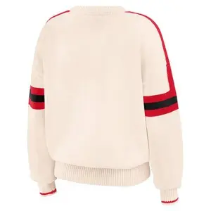 WEAR BY ERIN ANDREWS Nebraska Huskers Chenille Woven Patch Stripe Pullover Sweater