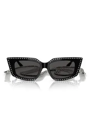 JIMMY CHOO 52mm Cat Eye Sunglasses With Embellished Chain - Black