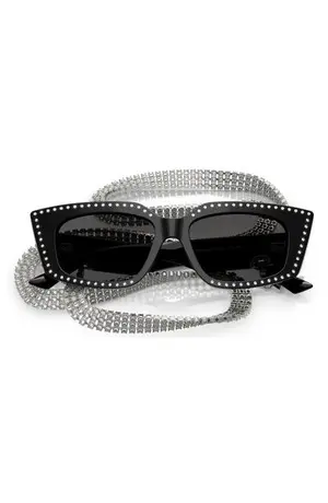 JIMMY CHOO 52mm Cat Eye Sunglasses With Embellished Chain - Black
