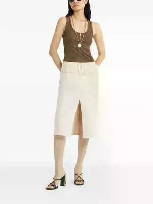 PATOU Belted Denim Midi Skirt - Neutrals
