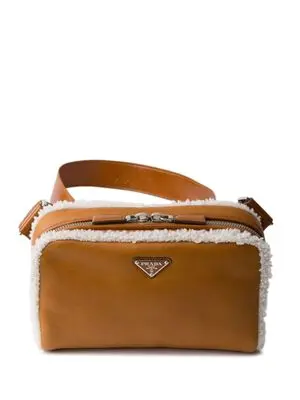 Prada Shearling-trim Shoulder Bag - Brown