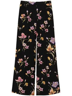 TWINSET Floral Wide Leg Trousers - Black