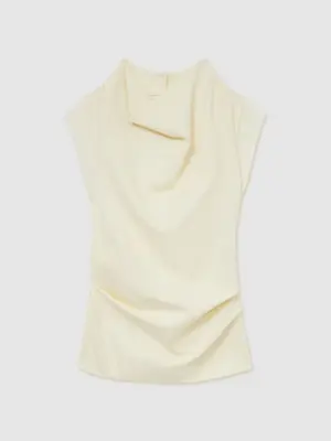 REISS Cobi Draped Sleeveless Top - Pale Yellow
