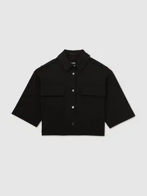 REISS Myrtle Cropped Twill Shirt Jacket