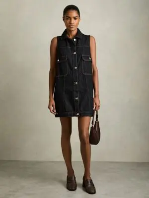 REISS Brooklyn Sleeveless Denim Shift Mini Dress