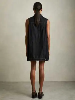 REISS Brooklyn Sleeveless Denim Shift Mini Dress
