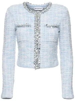 SELF-PORTRAIT SELF-PORTRAIT Check Cardigan - Light Blue
