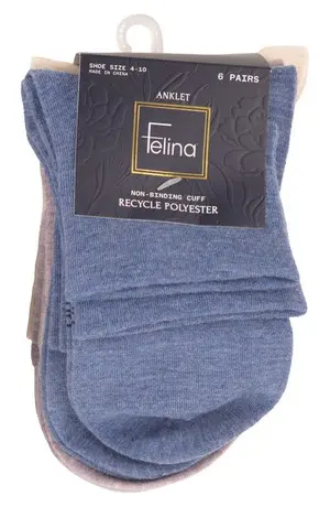 Felina 6-pack Ankle Socks - Dusk/ Lavender/ Sand