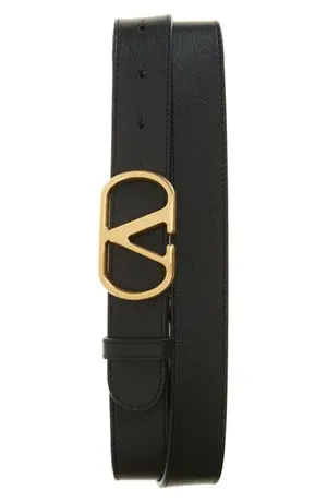 Valentino Garavani Vlogo Buckle Leather Belt - Black