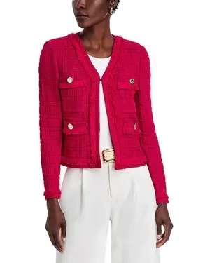 Misook Textured Knit Jacket - Pink Flash