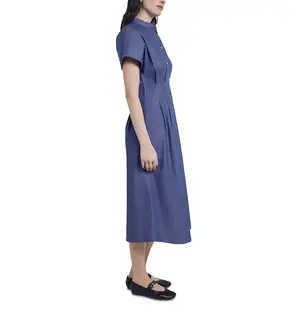 Misook Stand Collar Button Front Midi Dress - Mazarine