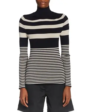 Moncler Wool Striped Mock Neck Sweater - Dark Blue
