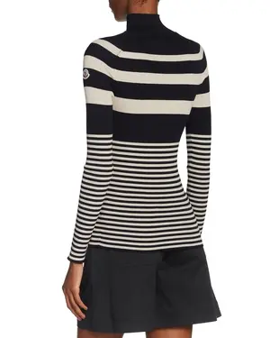 Moncler Wool Striped Mock Neck Sweater - Dark Blue