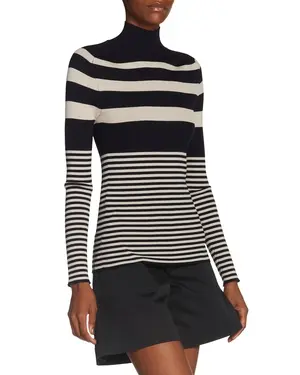 Moncler Wool Striped Mock Neck Sweater - Dark Blue