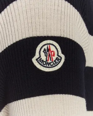 Moncler Wool Striped Mock Neck Sweater - Dark Blue