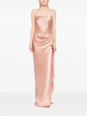 Michelle Mason Strapless Gathered Gown - Pink