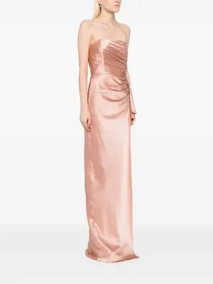 Michelle Mason Strapless Gathered Gown - Pink