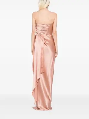 Michelle Mason Strapless Gathered Gown - Pink
