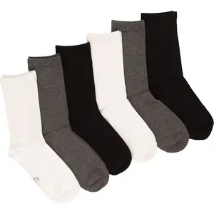 Felina Assorted 6-pack Crew Socks - Black/ Grey/ White