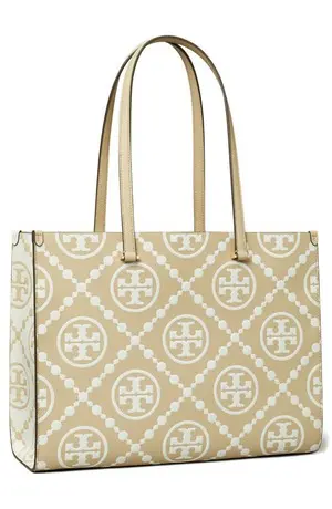 Tory Burch T Monogram Embossed Leather Tote - Beige