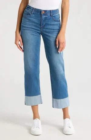Wit & Wisdom High Waist Cuffed Straight Leg Jeans