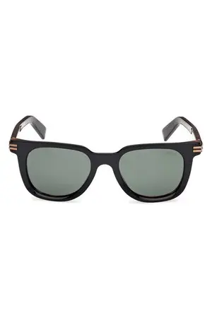 Zegna 50mm Polarized Geometric Sunglasses - Shiny Black And Havana