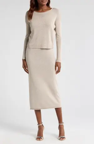 Halogen Metallic Long Sleeve Midi Sweater Dress