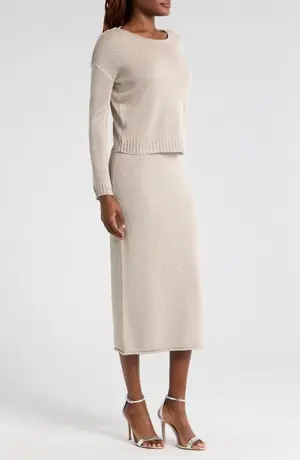 Halogen Metallic Long Sleeve Midi Sweater Dress
