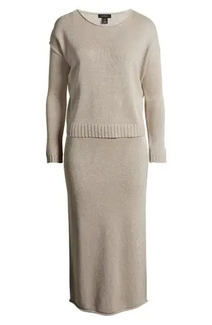 Halogen Metallic Long Sleeve Midi Sweater Dress