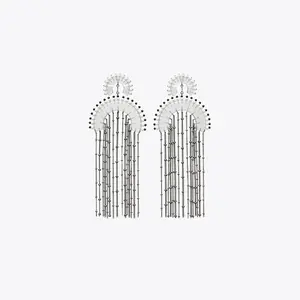 Tory Burch Beaded Fringe Earrings - Black/clear