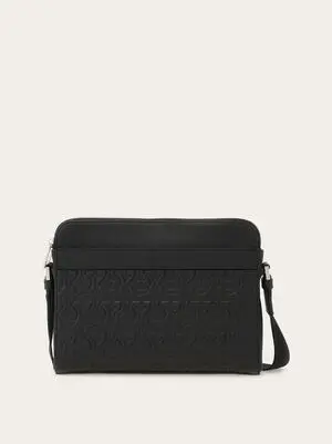 FERRAGAMO Embossed Gancini Crossbody Bag - Black