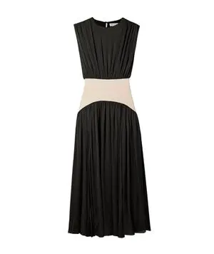 Unknown Abadia Suri Paneled Twill And Crinkled-voile Maxi Dress