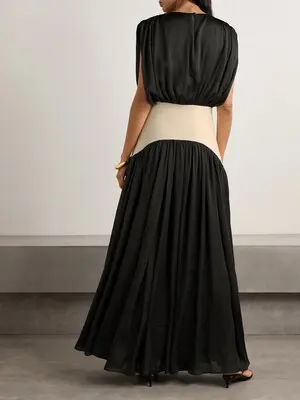 Unknown Abadia Suri Paneled Twill And Crinkled-voile Maxi Dress