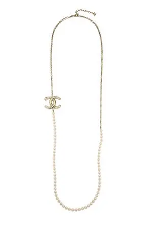 CHANEL Chanel Gold-Tone 'CC' Necklace With Faux Pearls