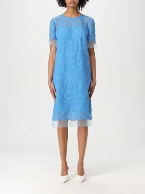 Ermanno Scervino Blue Lace Dress With Tulle Trim