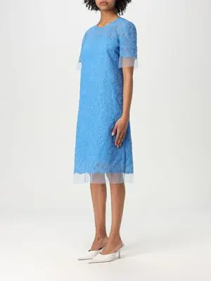 Ermanno Scervino Blue Lace Dress With Tulle Trim
