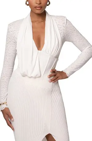 JLUXLABEL Asymmetric Long Sleeve Bodysuit - White