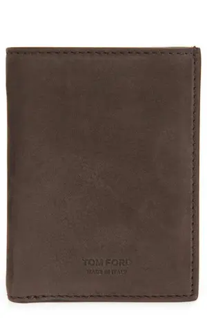TOM FORD T-line Nubuck Leather Bifold Card Case - 1b076 Deep Umber
