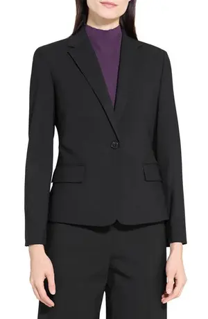 Theory Slim Fit Stretch Wool One Button Blazer - Black