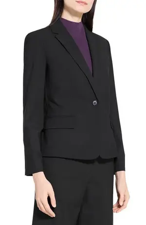 Theory Slim Fit Stretch Wool One Button Blazer - Black