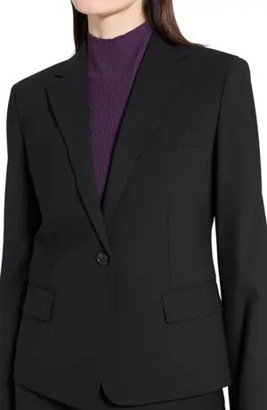 Theory Slim Fit Stretch Wool One Button Blazer - Black