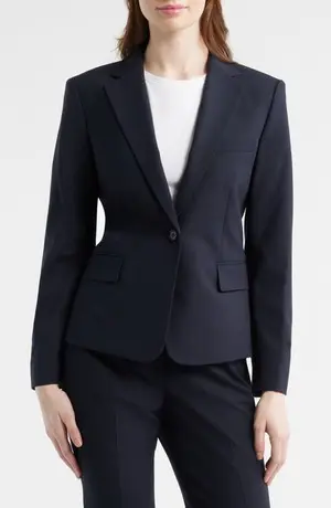 Theory Slim Fit Stretch Wool One Button Blazer - Deep Navy