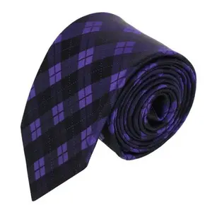 Trafalgar Digby Checkered Plaid Silk Necktie - Purple