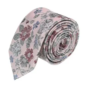 Trafalgar Trafalgar Nico Vine And Flower Patterned Silk Necktie Pale Pink With Grey