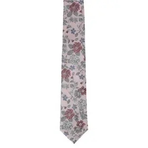 Trafalgar Nico Vine And Flower Patterned Silk Necktie - Pale Pink With Grey