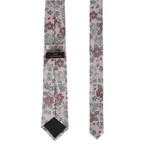 Trafalgar Nico Vine And Flower Patterned Silk Necktie - Pale Pink With Grey