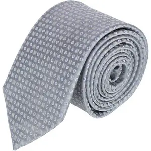 Trafalgar Trafalgar Ewing Square And Polka Dot Silk Necktie Grey With Purple Polka Dots