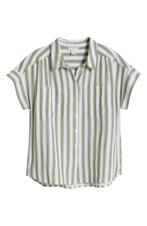 Caslon Cotton Gauze Button-up Shirt - White- Green Frida Stripe