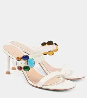 GIANVITO ROSSI 70 Embellished Leather Mules - White