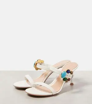 GIANVITO ROSSI Embellished Leather Mules - White